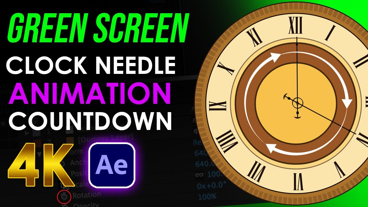 Wall Clock 4K Animation Green Screen in After Effects | Rotation ...