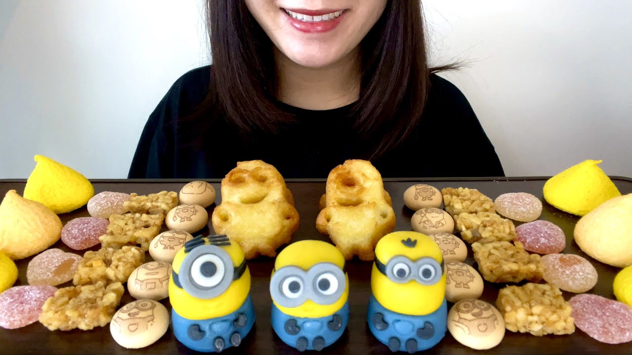 ASMR Minions sweets, ミニオン練り切り, marshmallow, snacks, グミ, EATING SOUNDS ...