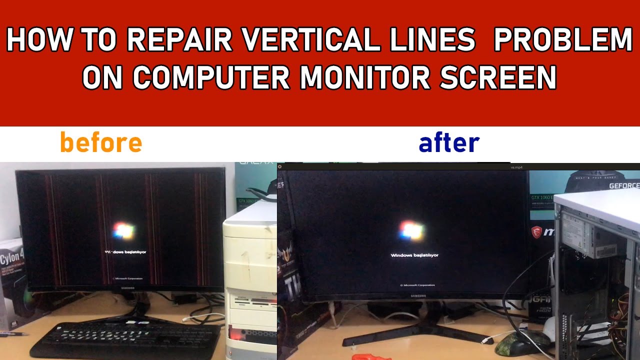 HOW TO REPAIR COLORFUL VERTICAL LINES ON COMPUTER MONITOR AND BLUE ...