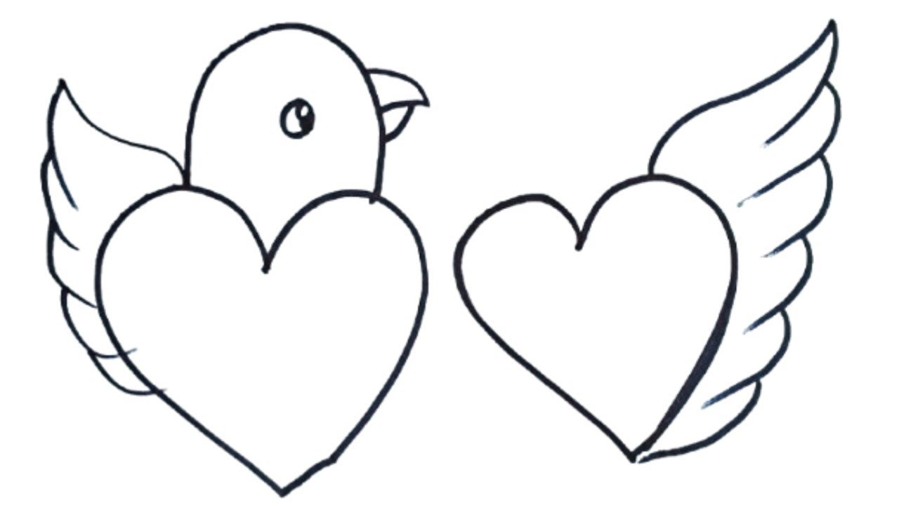 Easy Parrot 🦜 Drawing With Heart ️ Shape.how to draw esiliye parrot ...