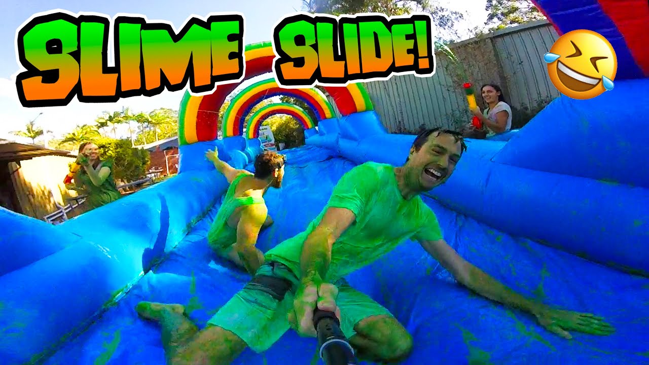 SUPER HAPPY SLIME SLIDE! 50ft Long with 300 Gallons of SLIME! - YouTube