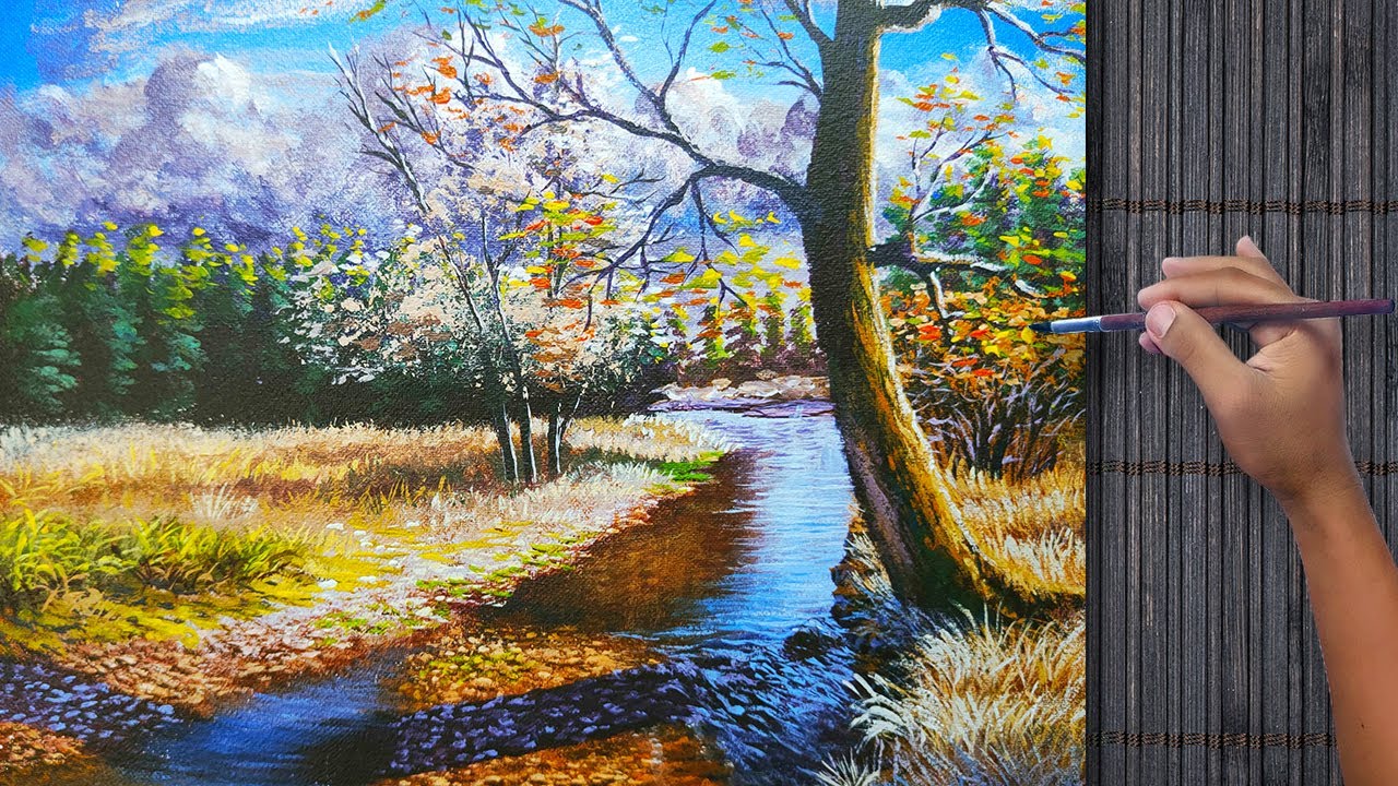 How to Paint a Landscape without using Acrylic Black Color / Field with ...
