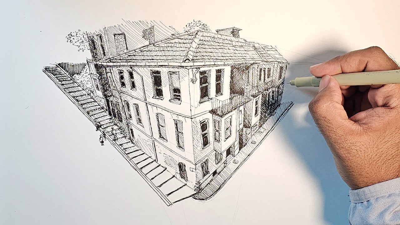 Pen Sketch of a Building in Perspective - YouTube