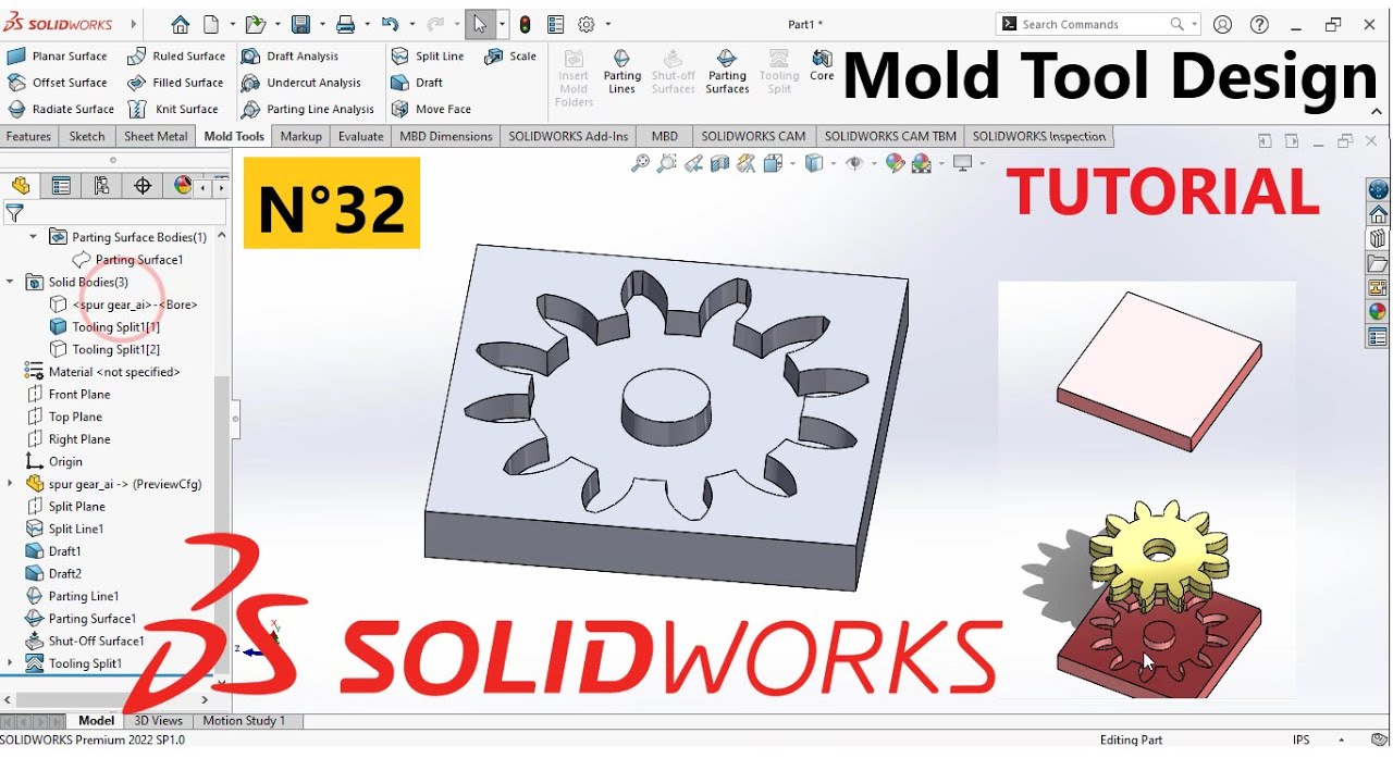 SolidWorks Tutorial N°32 - Mold Tool Design Feature - YouTube