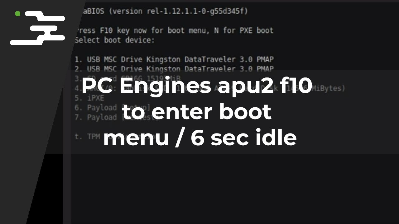PC Engines apu2 f10 to enter boot menu / 6 sec idle - YouTube