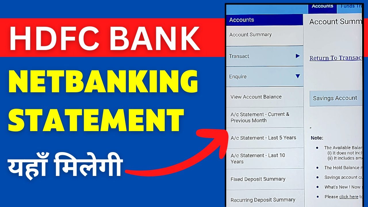 HDFC bank में Net Banking से Statement कैसे निकले | HDFC Net Banking ...