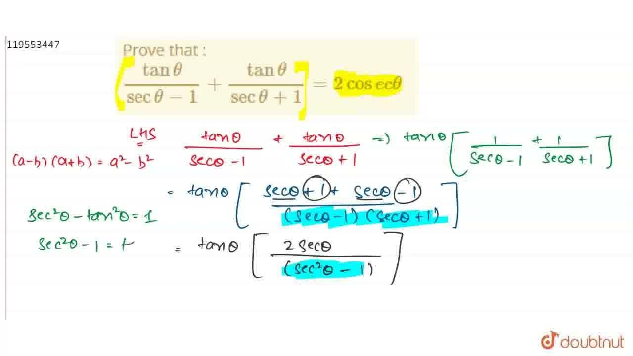Prove that : (tan theta)/(sec theta -1) + (tan theta)/(sec theta + 1) = 2 cosec theta | CLASS 1 ...