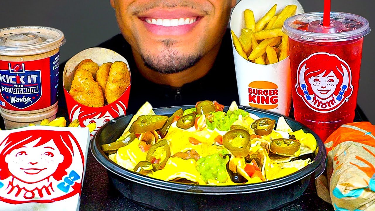 ASMR WENDY'S BURGER KING TACO BELL MUKBANG EATING SOUNDS MESSY CHICKEN ...