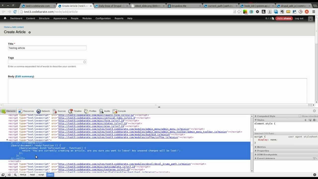Drupal 7 Module Development - JavaScript confirm before leaving page - Daily Dose of Drupal ep ...