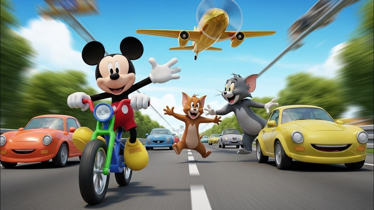 Mickey Mouse & Tom & Jerry Adventure | Golden Airplane, Bike & Car ...