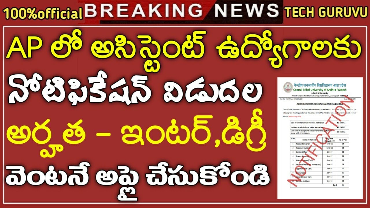 AP లో అసిస్టెంట్ ఉద్యోగాలకు నోటిఫికేషన్ | Ap govt jobs | Ap Latest jobs ...