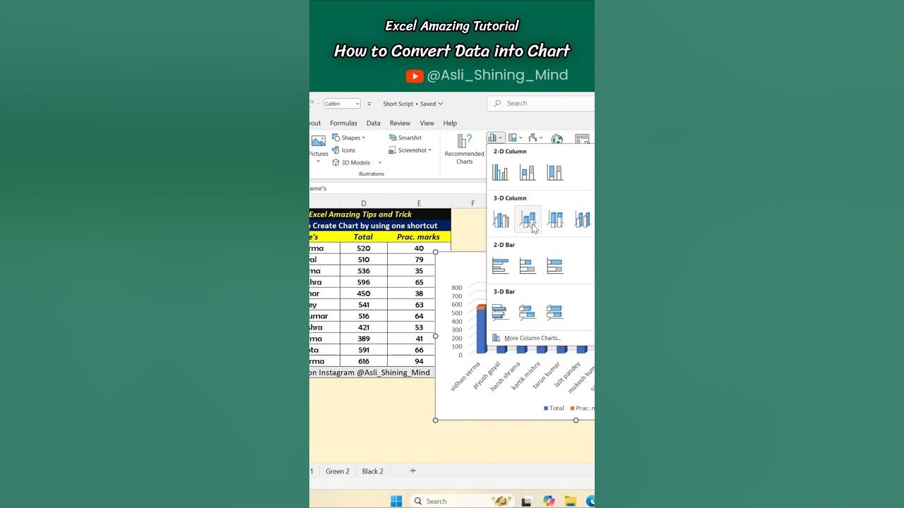 How to Convert Excel Data into Chart form by just click Shortcut key🤯💥👨‍💻#excel #shorts # ...