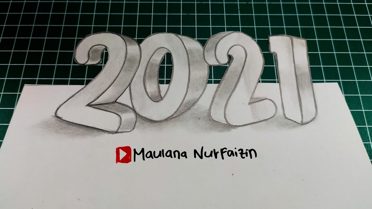 How to draw 3d 2021 - happy new year 3d drawing - YouTube