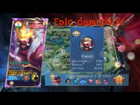 FRANCO GAMEPLAY || EPIC COMEBACK || MVP ||SOLO RANK || HOOKS ...