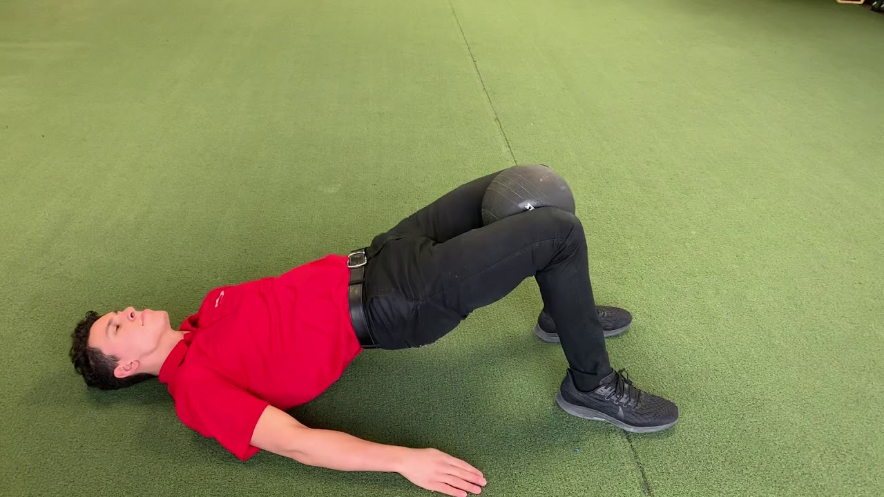 Sports Medicine Barrie - Glute Bridge with ball for abduction - YouTube