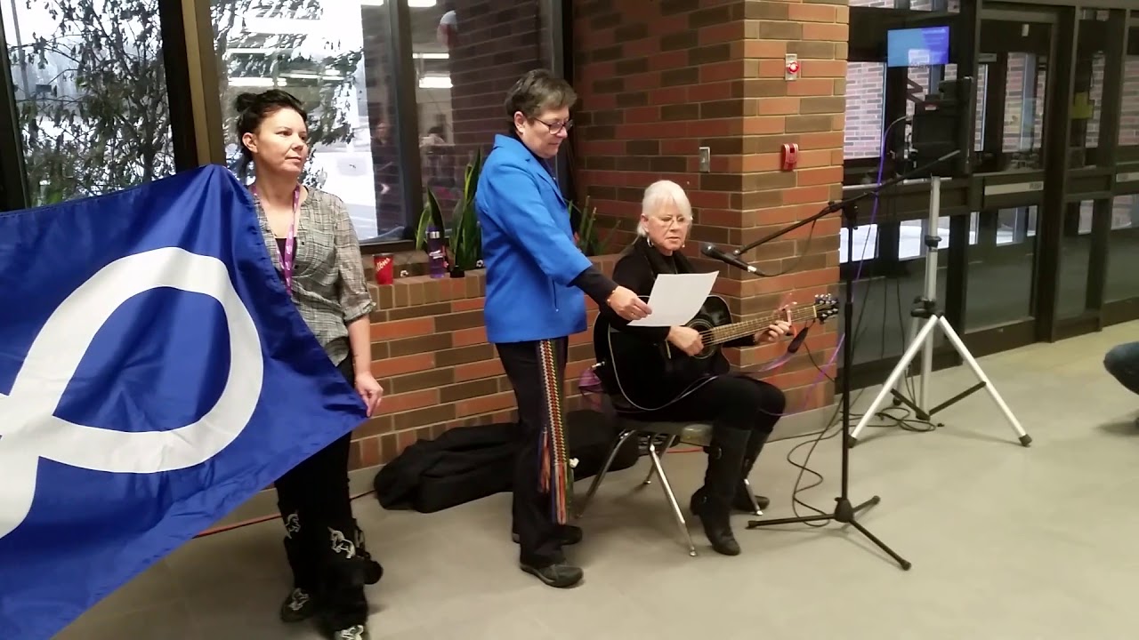 Kim Kuzak sings the Métis National Anthem at Saskatchewan Polytechnic ...