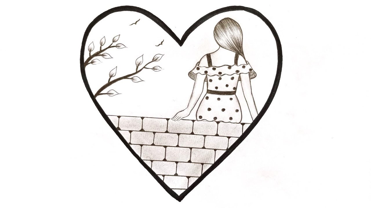 beautiful girl in heart scenery drawing - YouTube