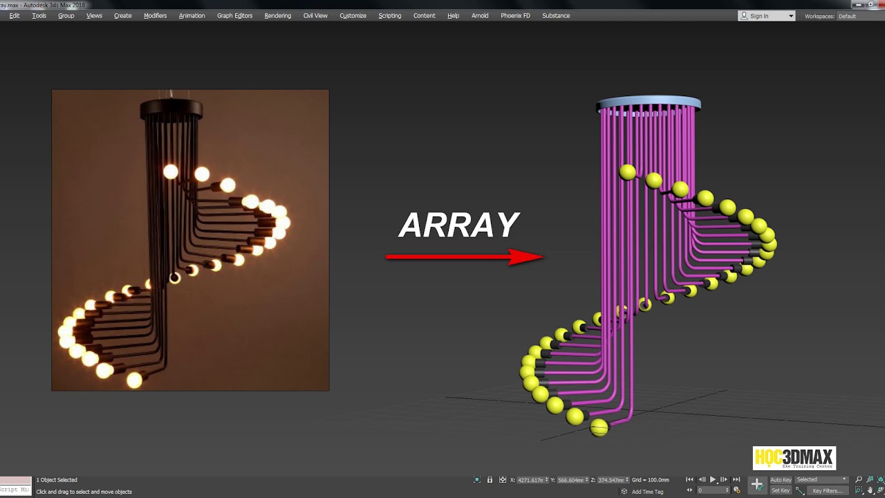 Nhân bản đối tượng Array trong 3ds Max - YouTube