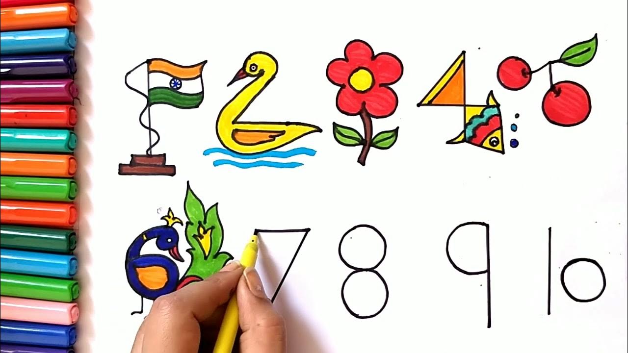 How to draw pictures using numbers 1 to 10 || Number Draw step by step ...
