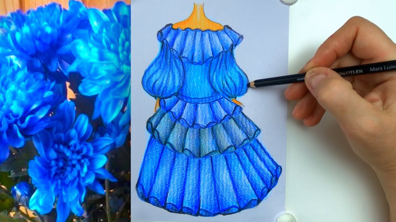 How to Draw Blue Dress - Fashion Drawing - YouTube