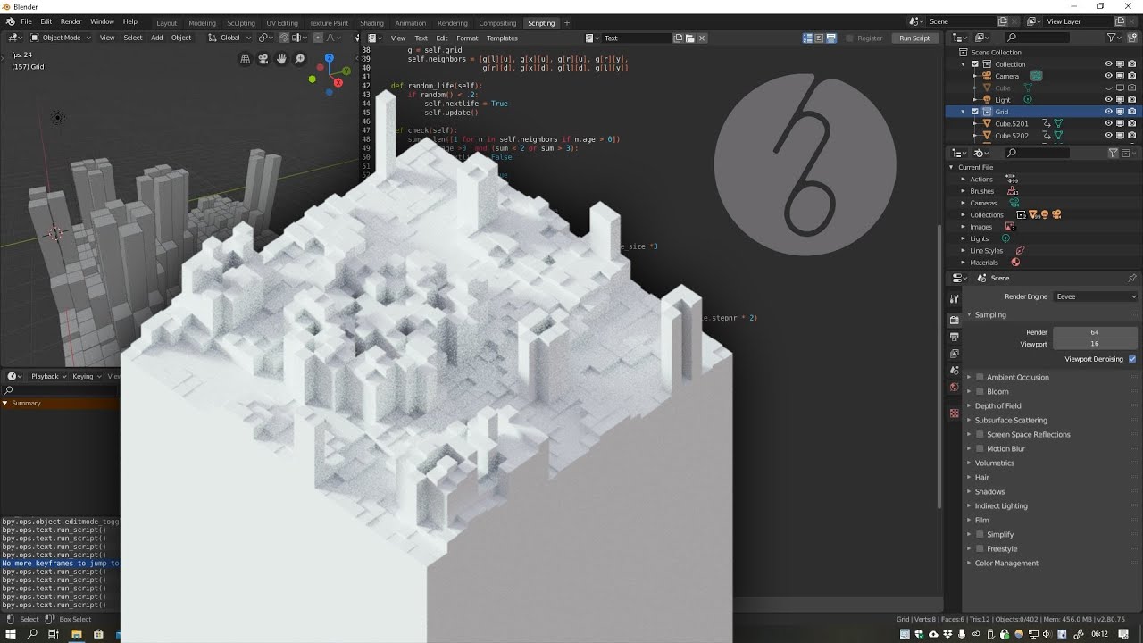 Coding the GAME OF LIFE in Blender in 2.5D - continued - YouTube