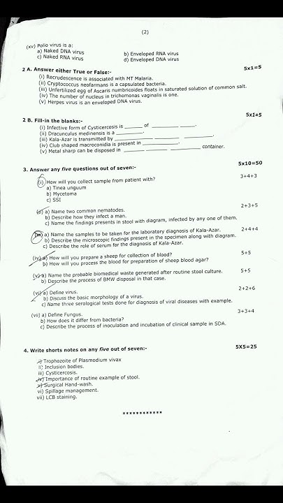 MICROBIOLOGY QUESTIONS PAPER 2024||DMLT 2ND YEAR || SMFWB - YouTube