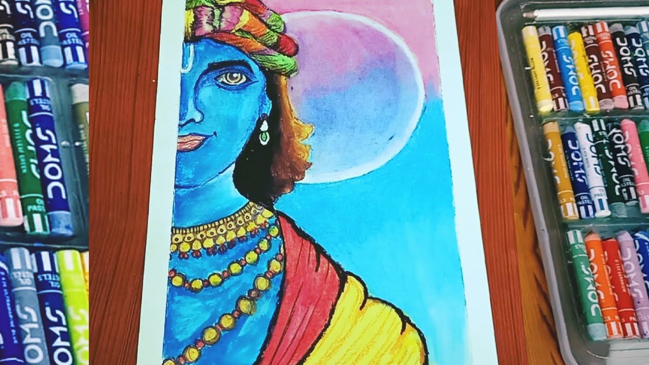 Krishna drawing with oil pastel colors | easy lord krishna drawing ...