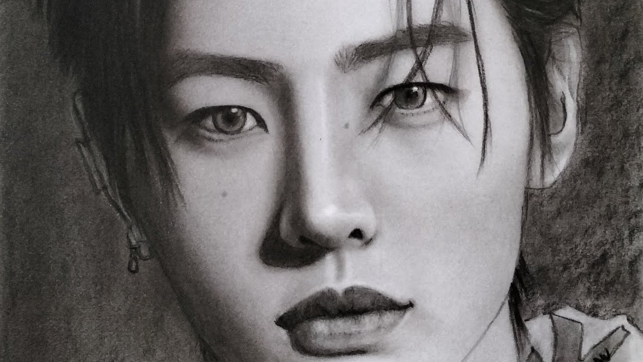 Enhypen SUNGHOON charcoal drawing - YouTube