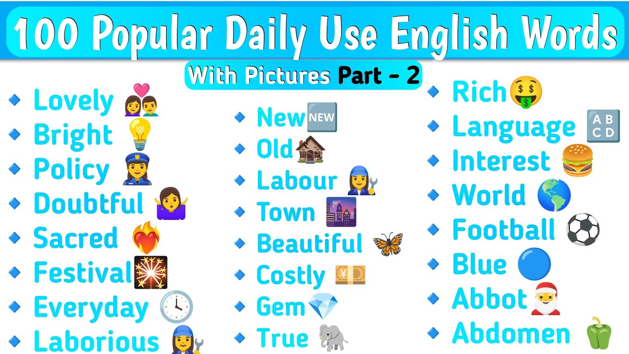 100 Popular Daily Use English Words | Daily Use English Words With ...