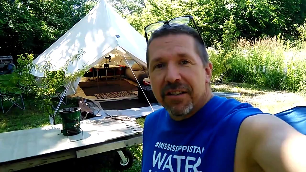 Bell tent off grid camp set up - YouTube