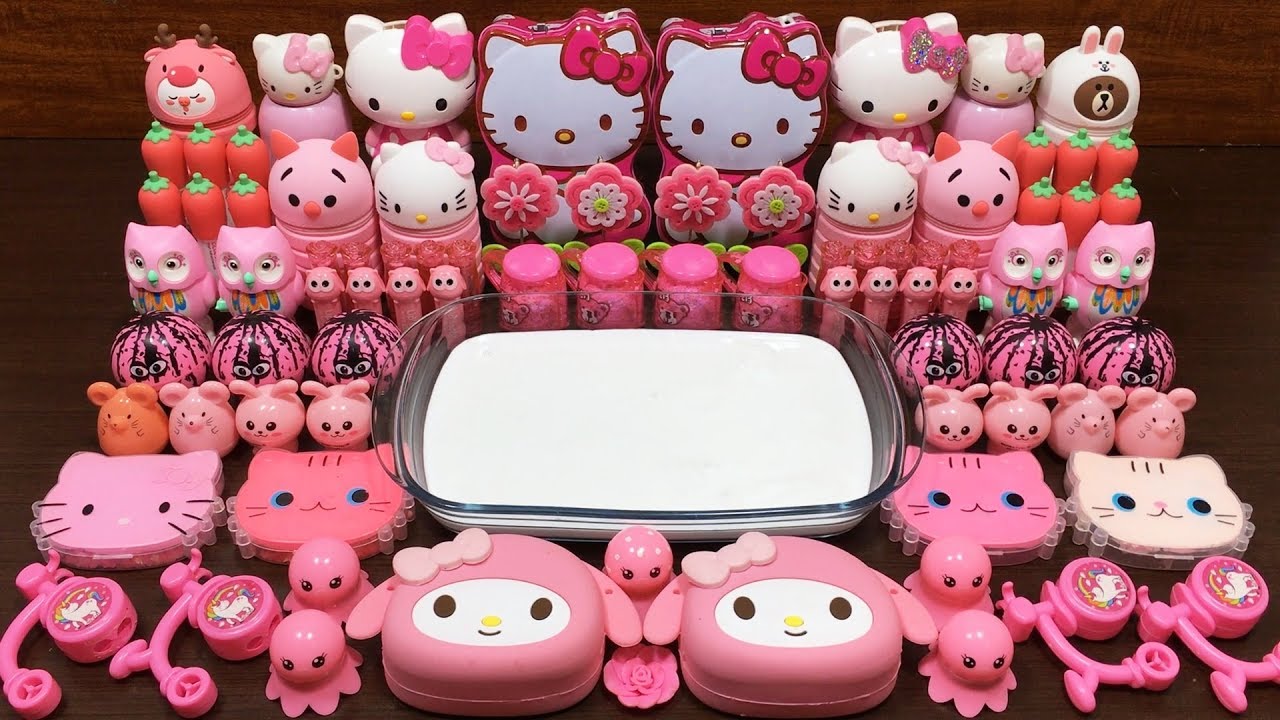 Pink Hello Kitty Slime | Mixing Random Things into Glossy Slime ...