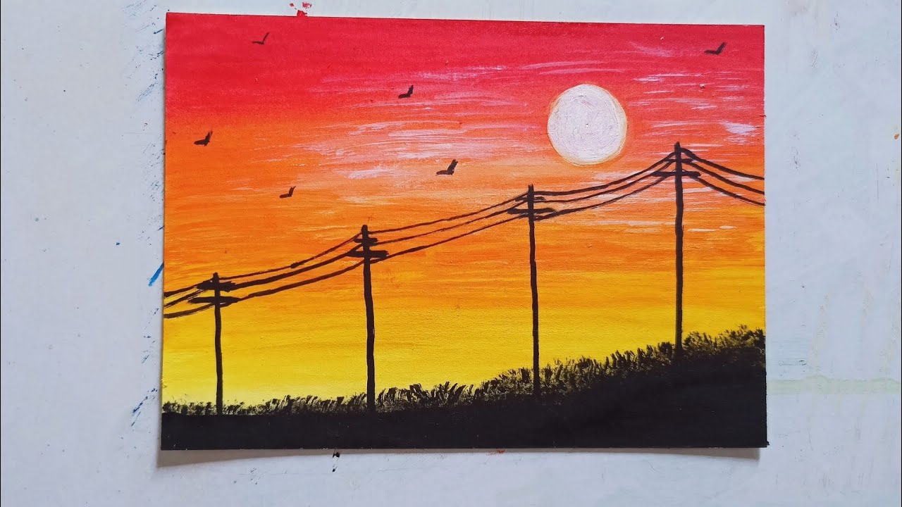 How to Draw Easy Sunset Scenery | Easy Sunset Scenery Drawing | Easy ...