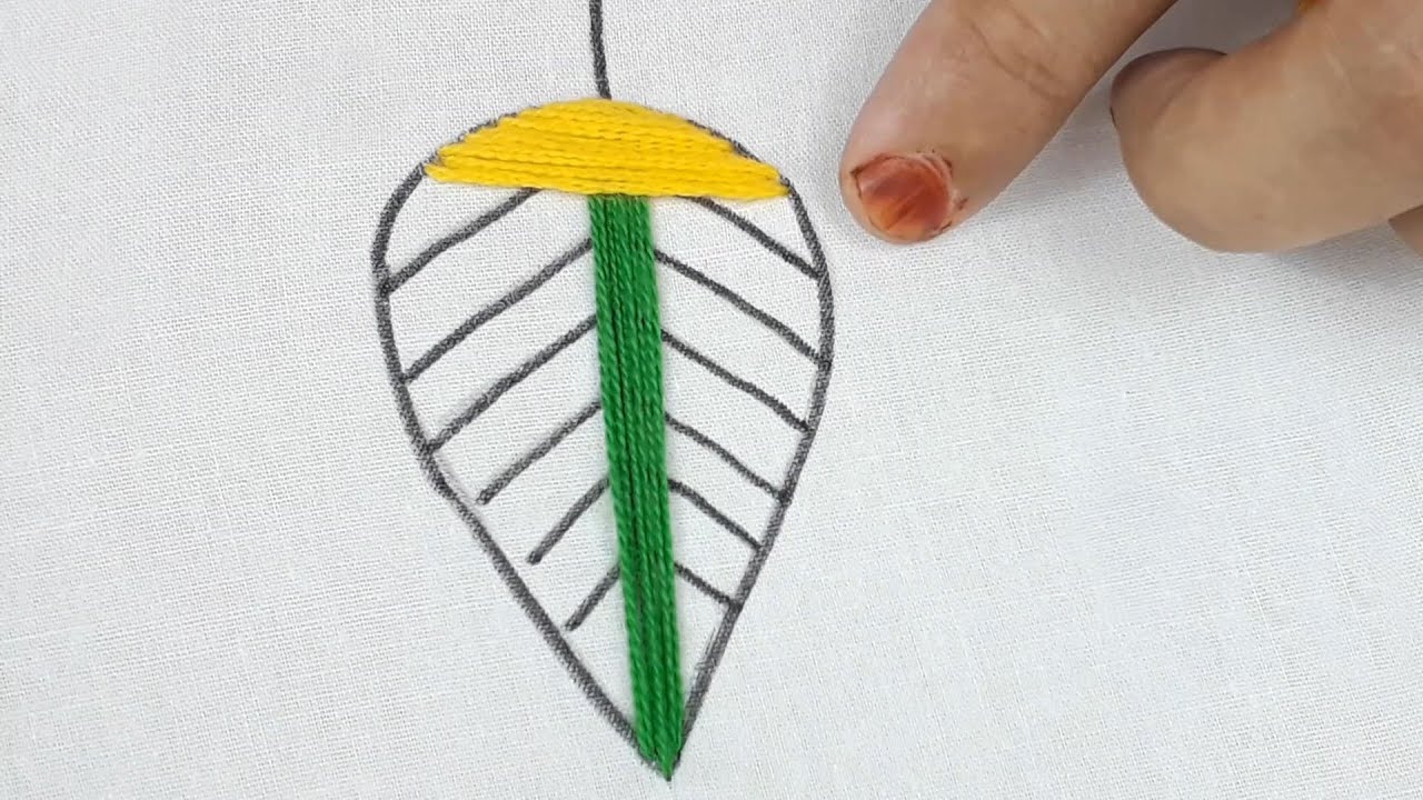 Hand embroidery leaf design step 8 for beginners - YouTube