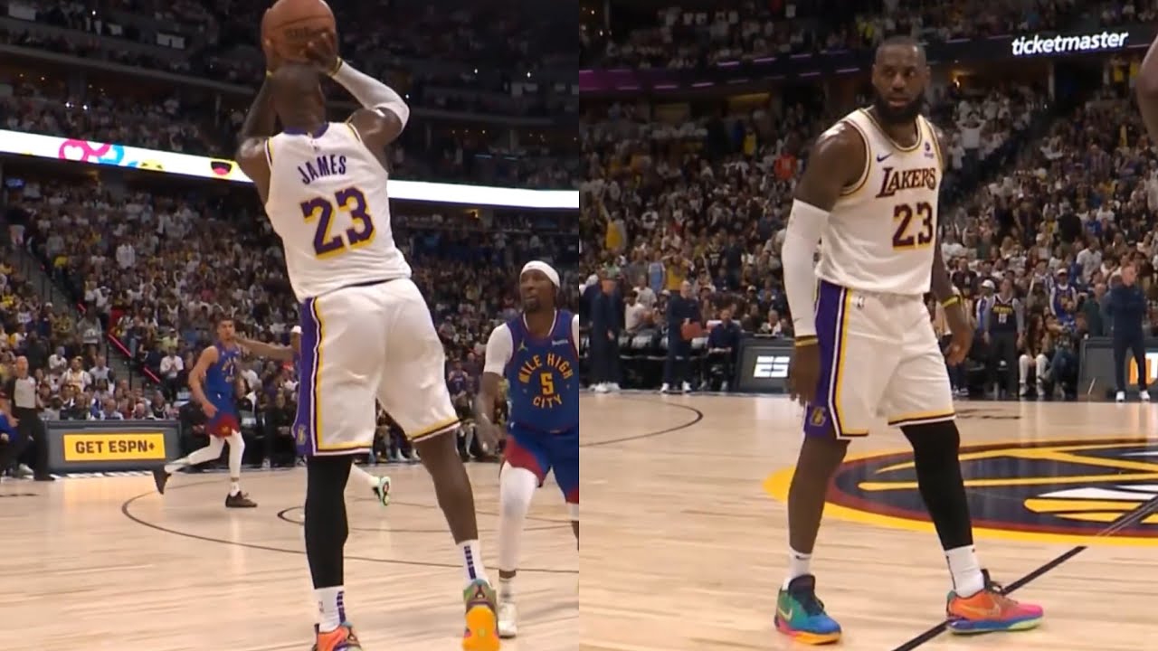 Lebron James deep 3 pointer then stares down Bob Myers - YouTube