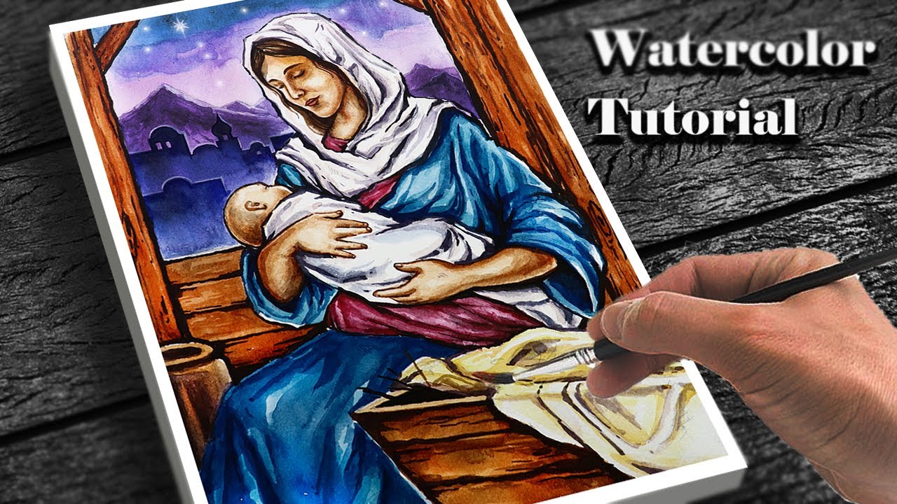Nativity Scene Painting Tutorial - How To Draw Mary Baby Jesus - YouTube