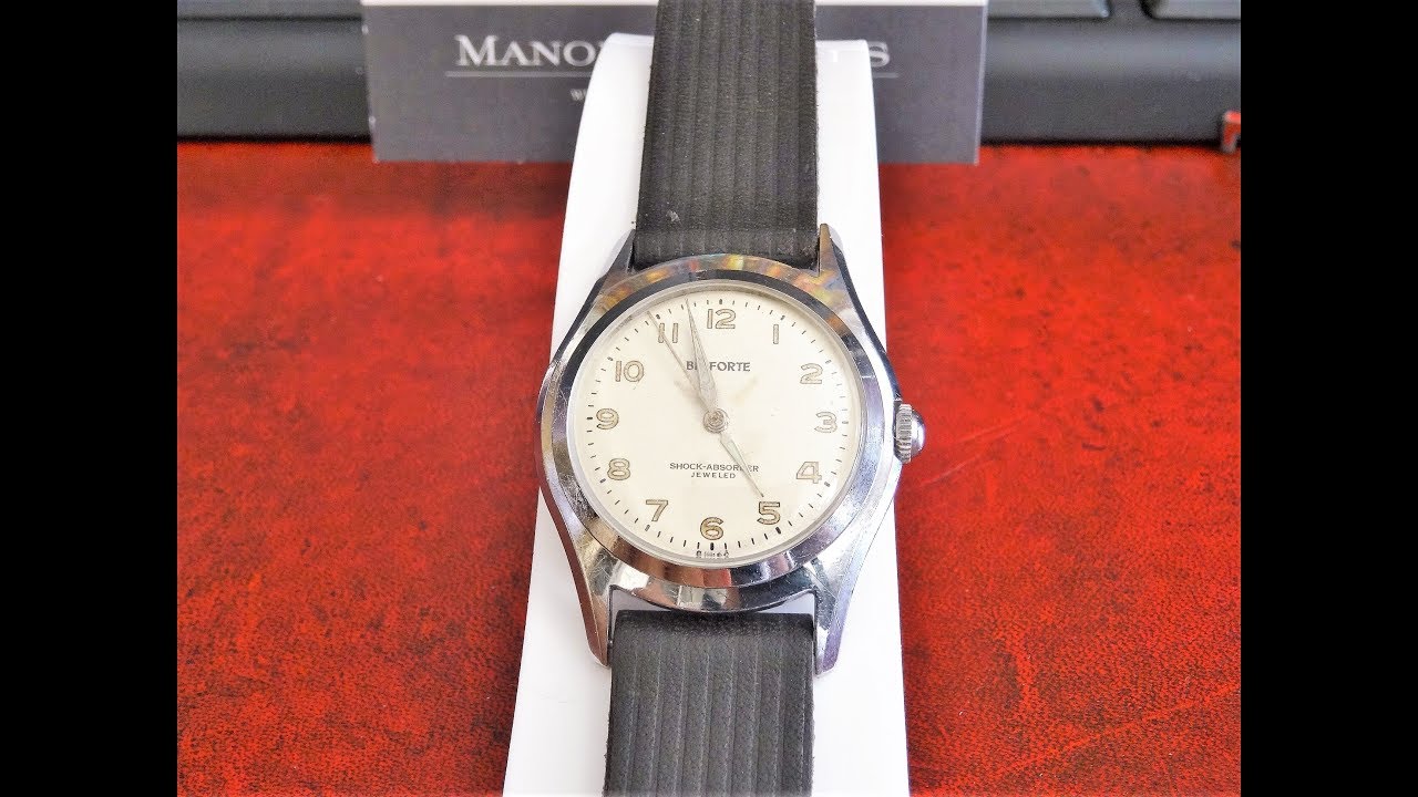 Vintage Belforte Jeweled Hand Winding Swiss Mens Watch w/ 16mm Leather ...