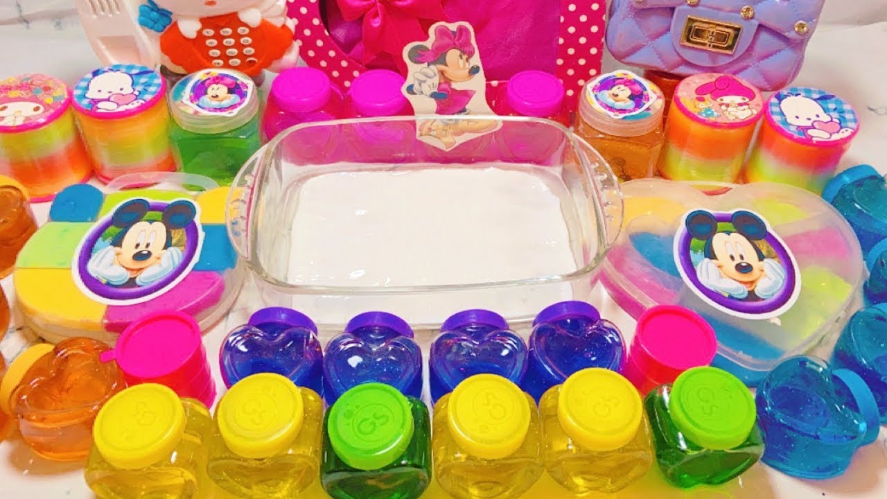 Rainbow Slime Mixing | Mixing Make up Glitter into Glossy Slime ...