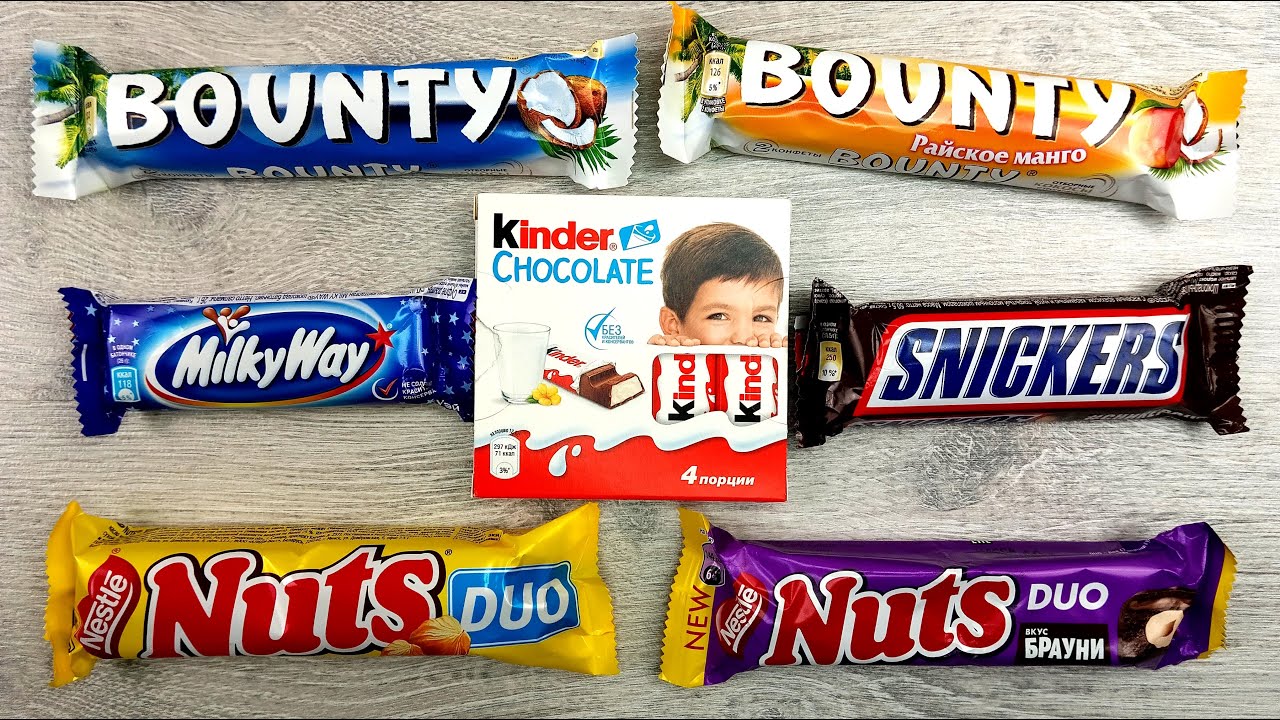 Some Lot's of Candy, Bounty, Snickers, Nuts. Chocolate Kinder ASMR ...