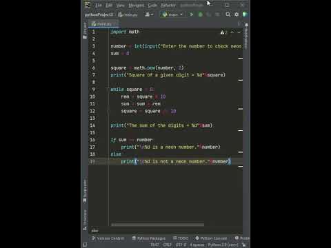 Python program to check neon number #shorts #pythonprojects #pythontutorial #python #python3 ...