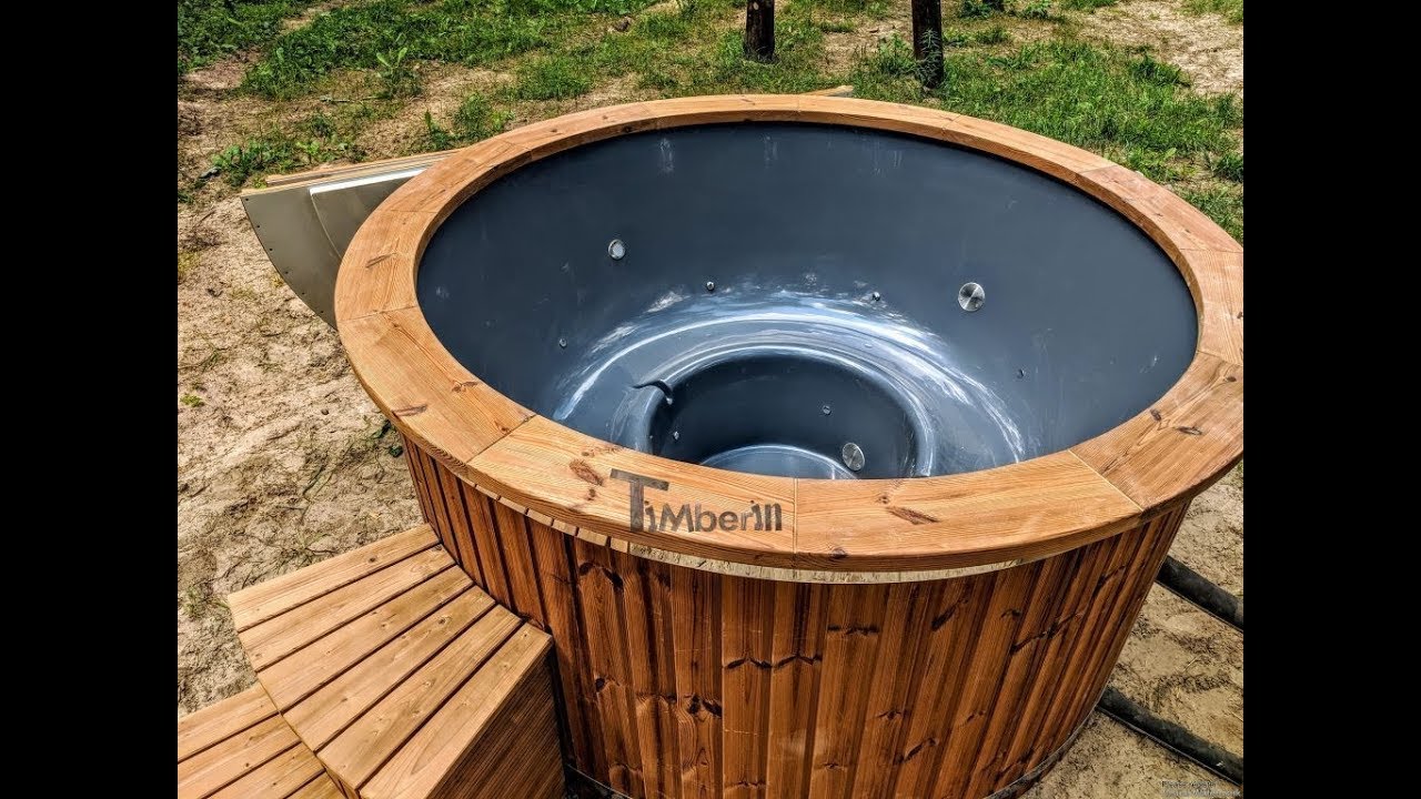 Fiberglass outdoor spa with external burner - YouTube