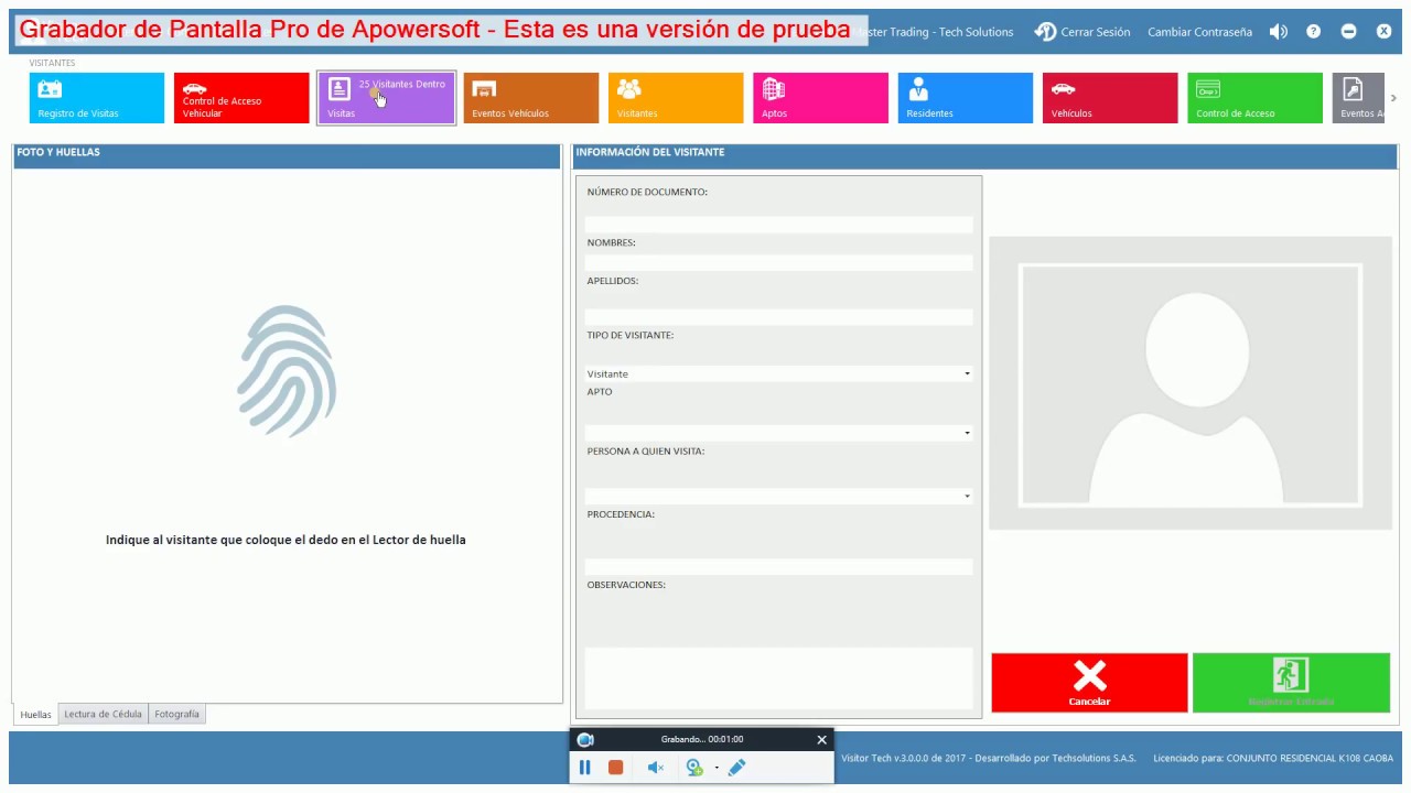 Interfaz Visitor Tech - Control de Visitantes y Vehículos - YouTube