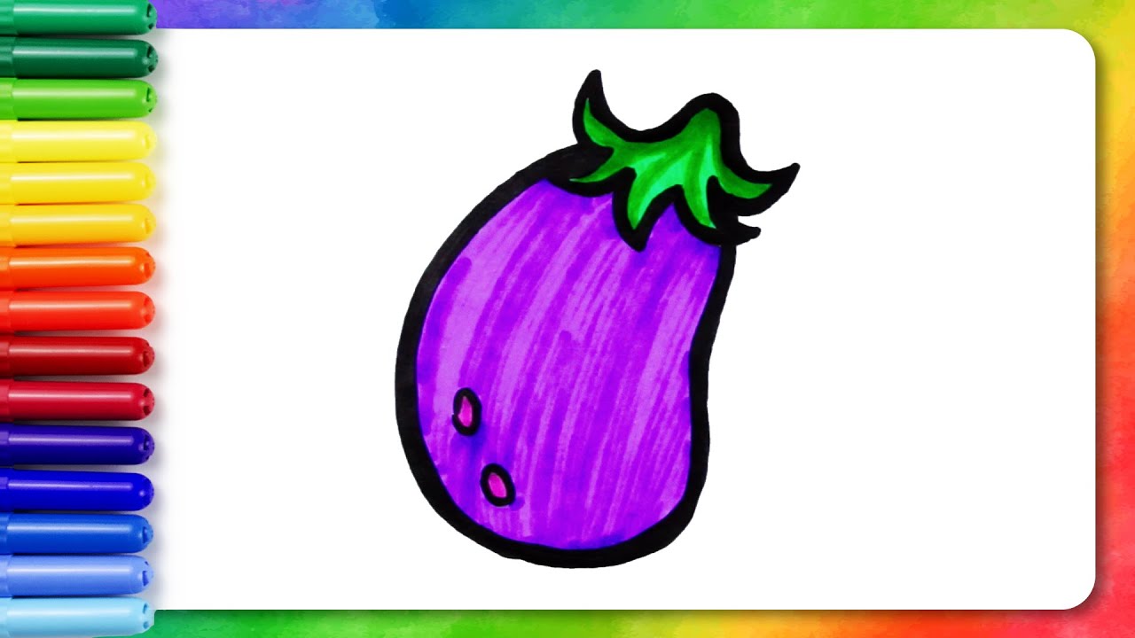 How To Draw And Color A Eggplant | Learning Kids Drawings | Magic Easy ...