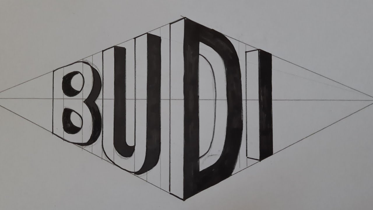 Menggambar step by step 3Dimensi Nama dengan teknik perspektif dua ...