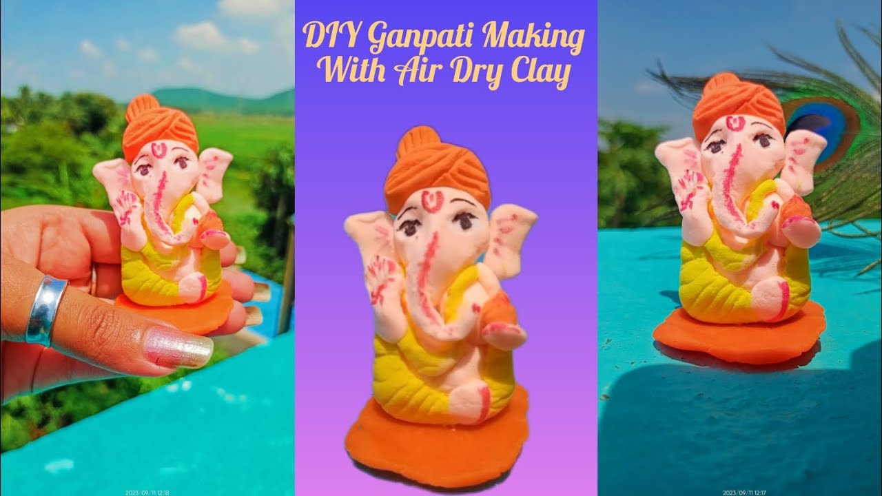How to make colourful small Ganesh idol with Air Dry Clay | DIY Ganpati ...