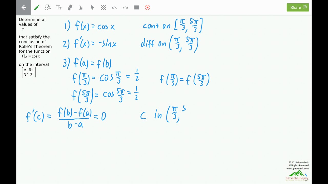GradePeak Calculus 1 Rolles Theorem And Intermediate Value Theorem 1 07 - YouTube