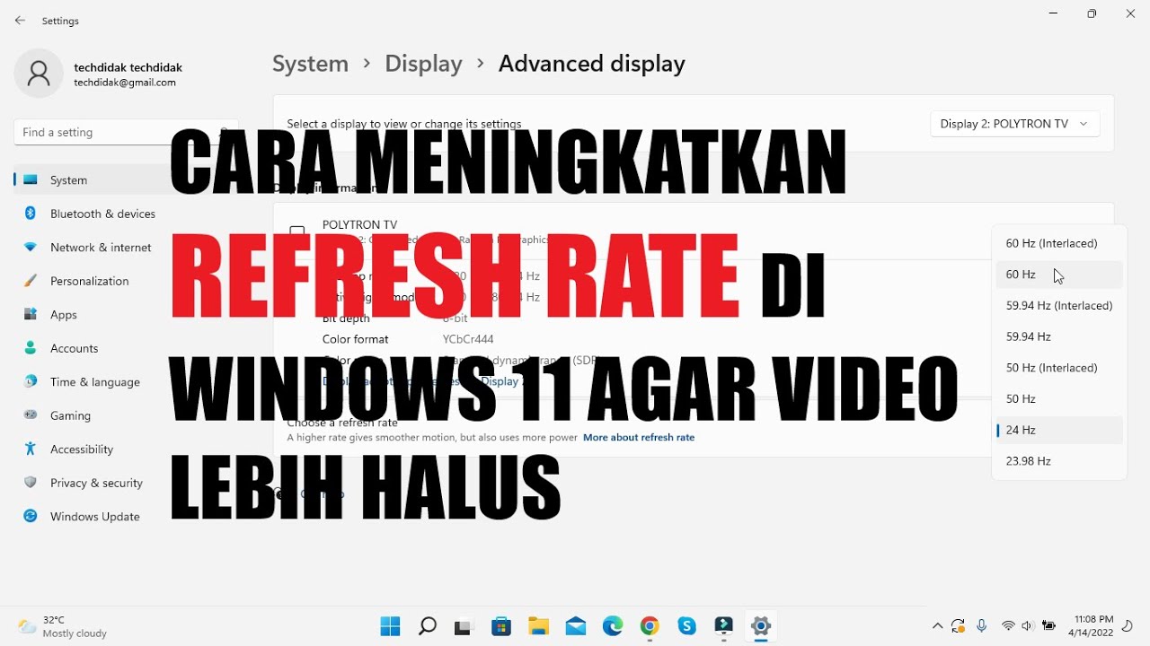 Cara Meningkatkan Refresh Rate Monitor pada Windows 11 - YouTube