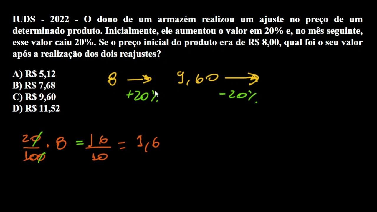 Porcentagem - IUDS 2022 - O dono de um armazém realizou um ajuste ... - YouTube