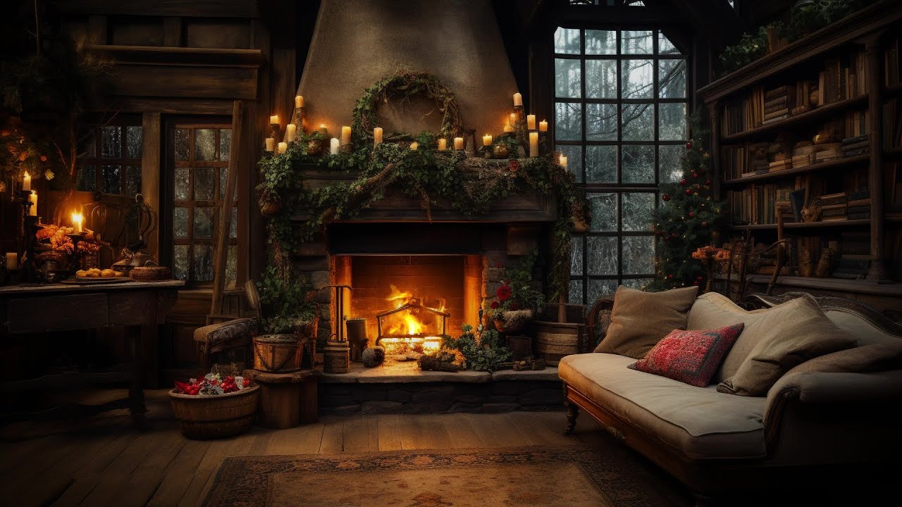 Relaxation With Cozy Reading Nook By Cozy FireplaceㅣCozy Rain Sounds ...