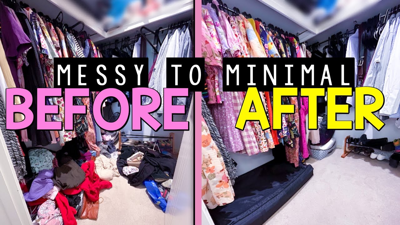 Wardrobe declutter - messy to minimalist clean out - YouTube