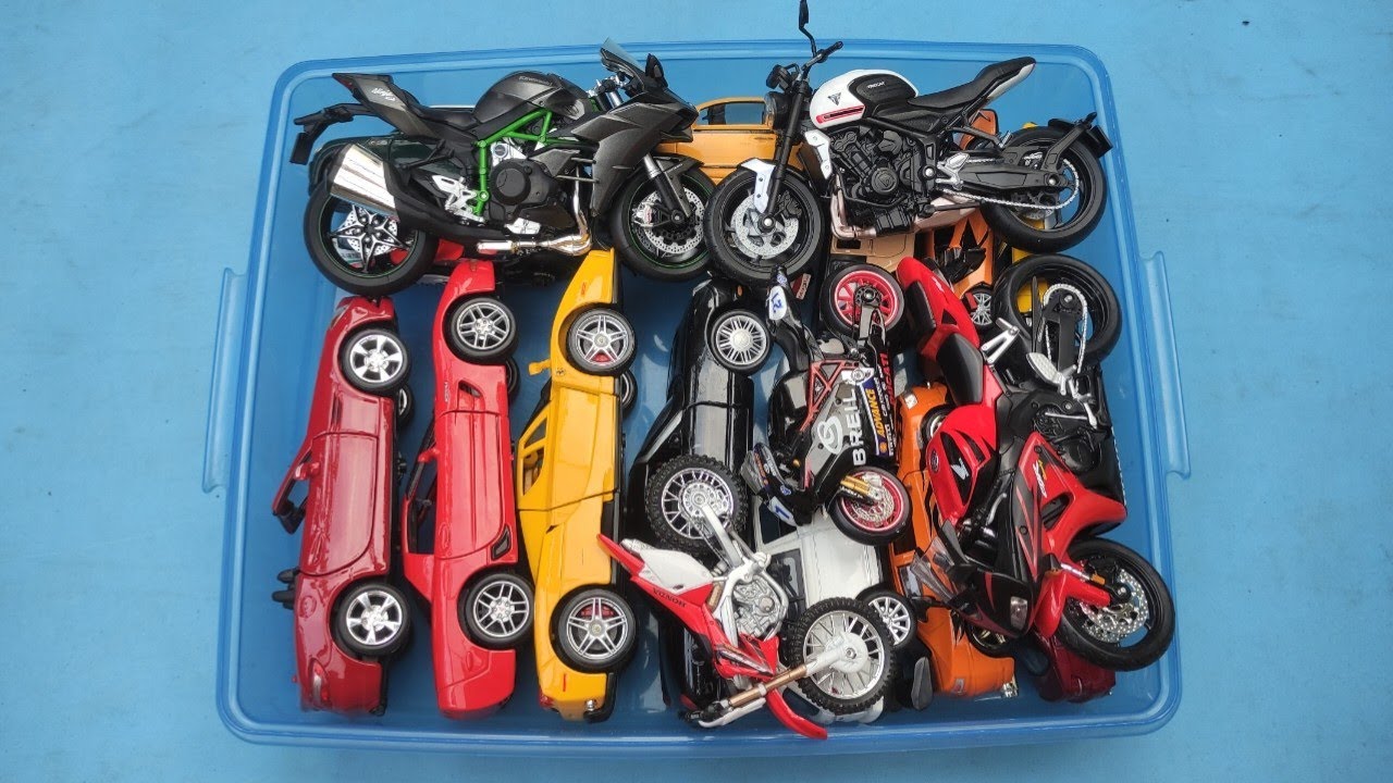 Box Full of Diecast Collection Model Bikes, Kawasaki Ninja H2, Honda ...